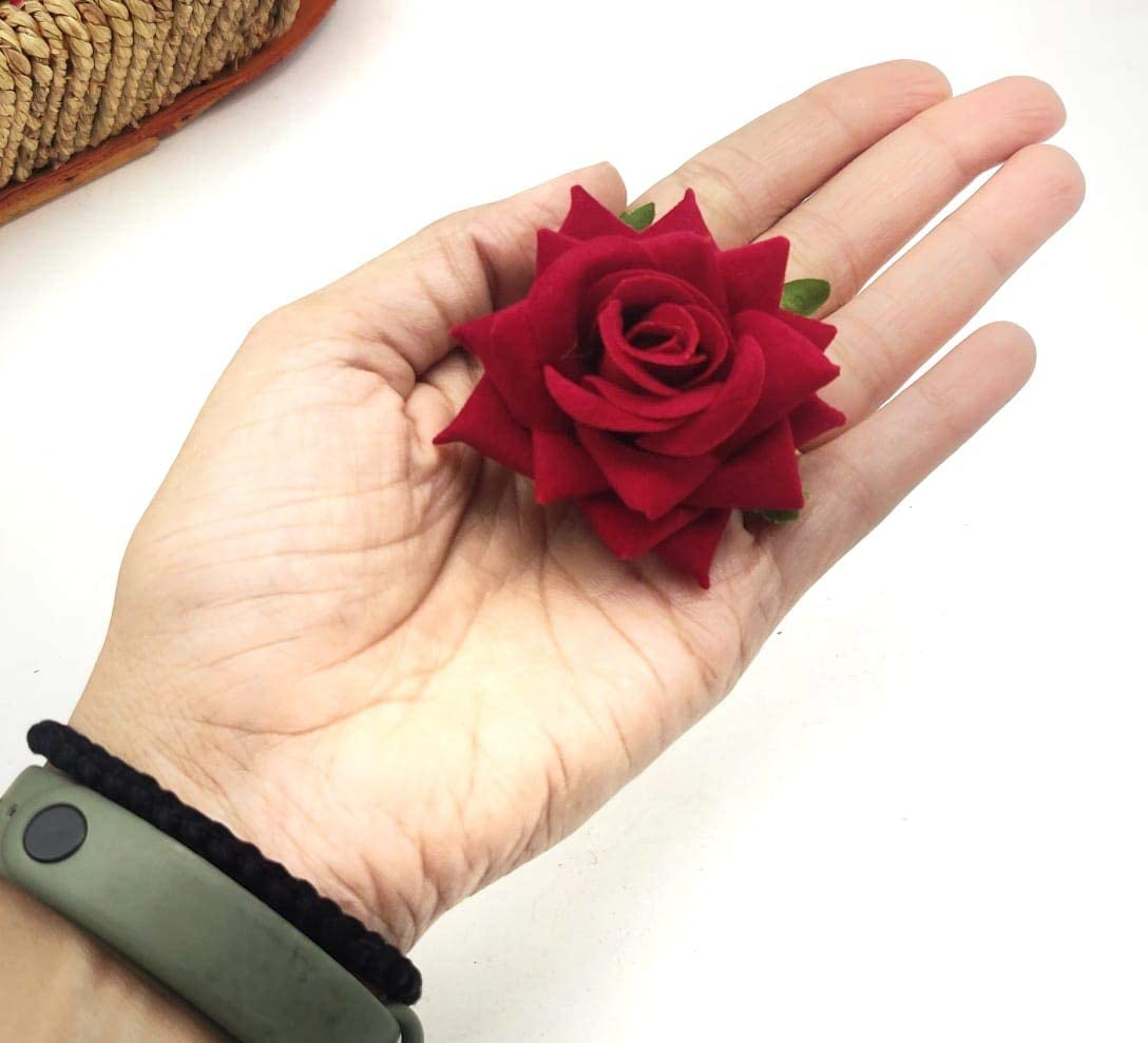 SATYAM KRAFT 12 Pcs Artificial Fake Velvet Head Rose Flowers for Home ...