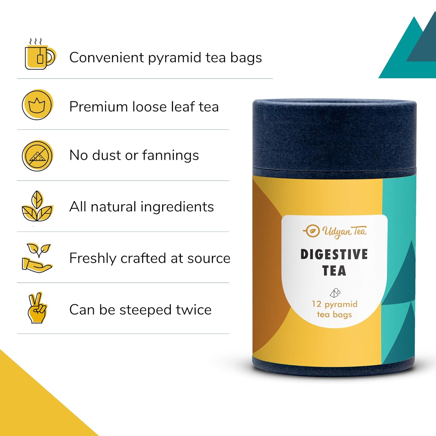 Udyan Tea Digestive Tea, 12 Pyramid Tea Bags | 100% Natural, Whole Leaf ...