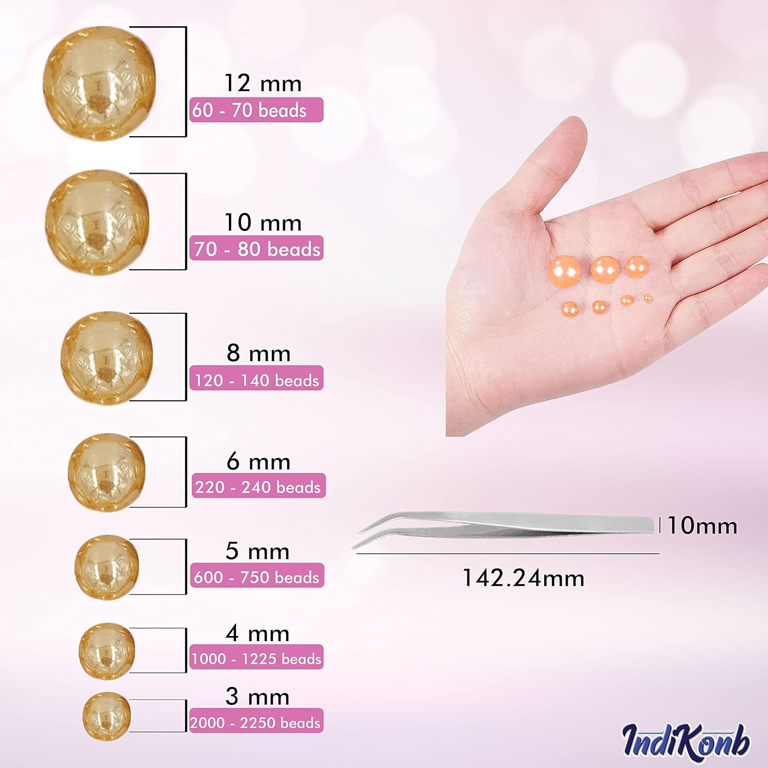 INDIKONB Half Cut Pearls for Jewellery Making Craft, Round Flat Back ...