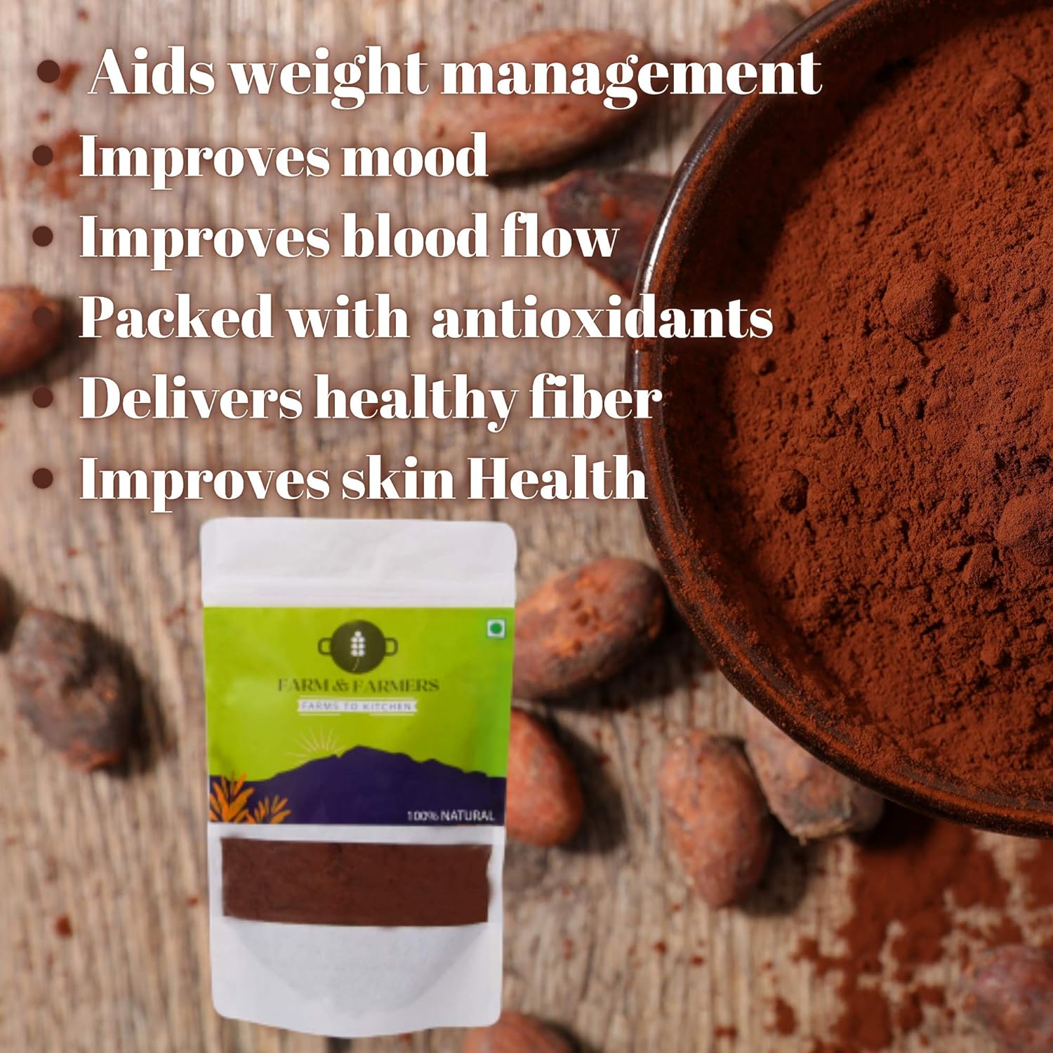 Farm & Farmers Vegan & Gluten Free Unsweetened Cocoa Powder, 400 gm ...