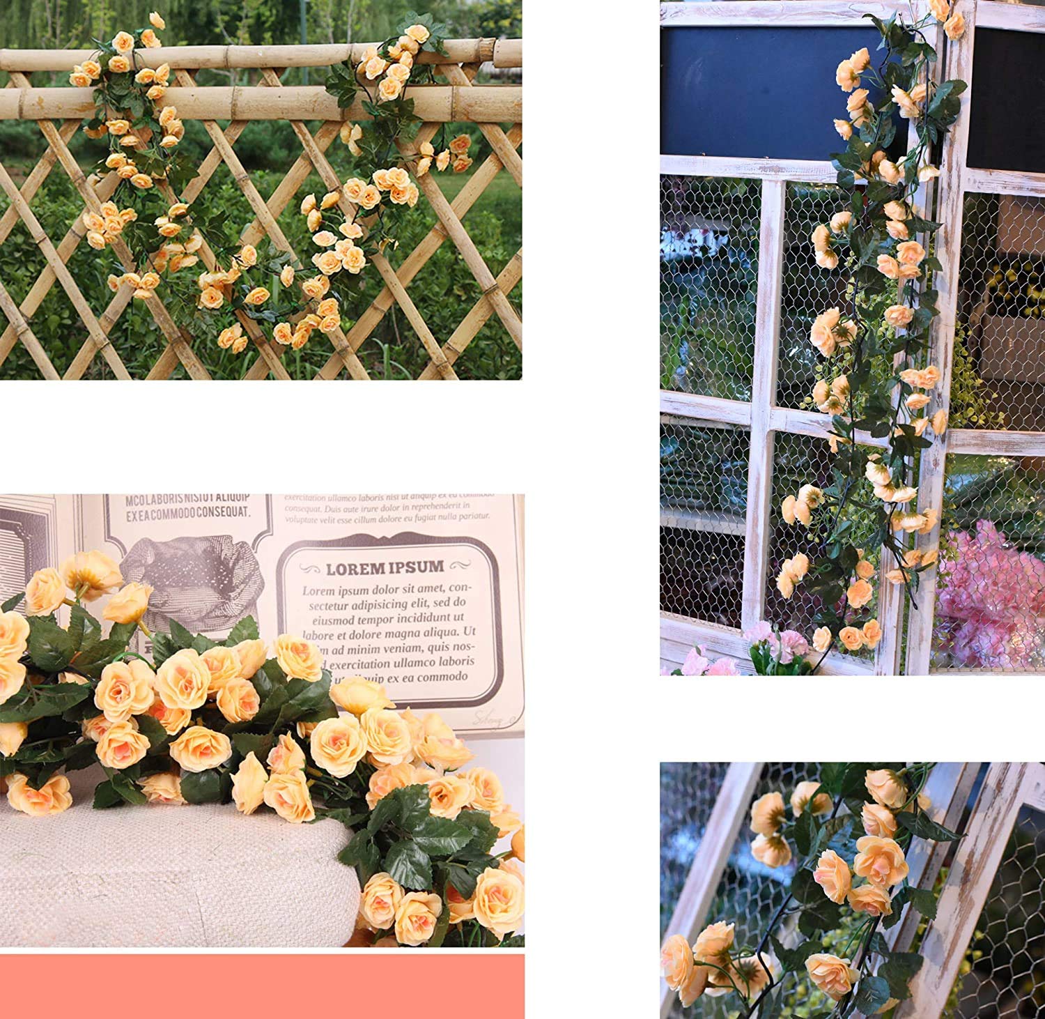 Inrali Artificial Rose Flowers Vine Silk Rose Garland Fake Flowers Silk ...