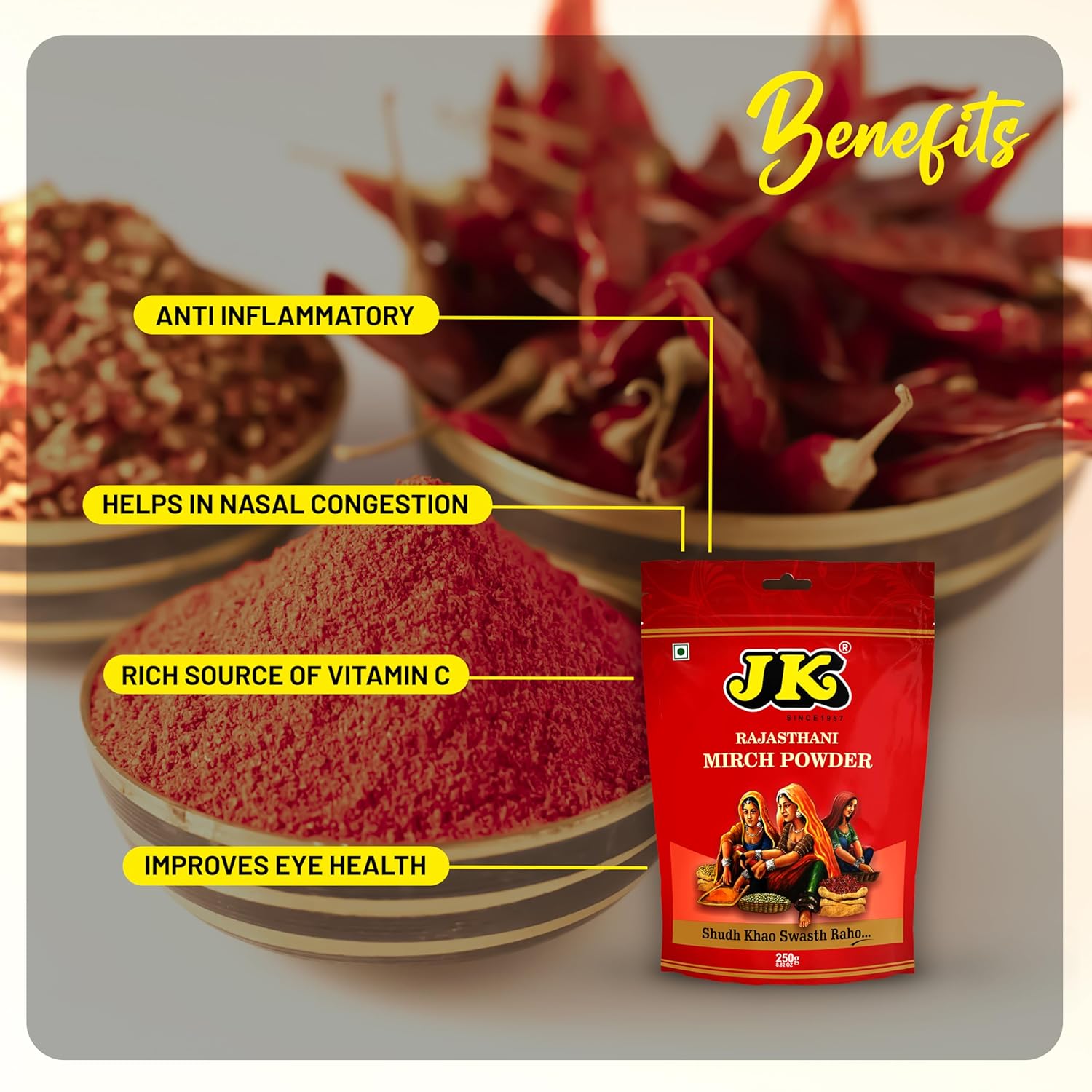 JK Rajasthani Red Chilli Powder, 250g | Coarse Red Chilli Powder | Mild ...