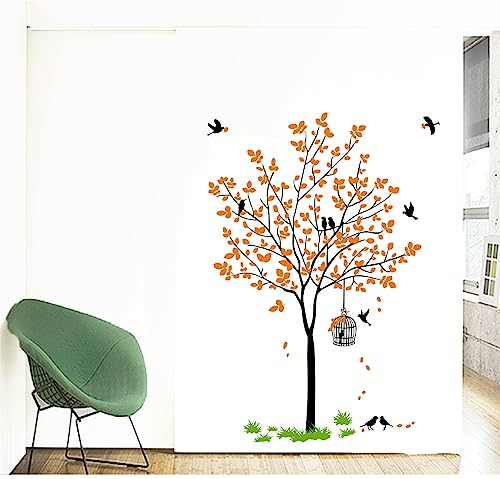 Decal O Decal Orange Tree with Birds Cage and Nest Self Adhesive Wall ...