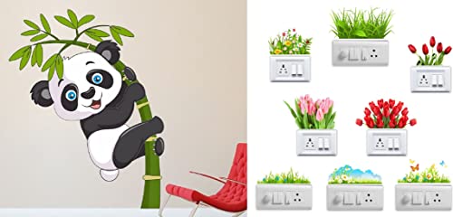 Merical Baby Panda and Flowers Switch Board Wall Sticker for Living ...