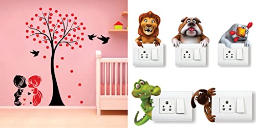 Merical Acacia Tree and Animals Switch Board Wall Sticker for Living ...