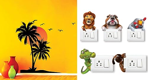 Merical Beach with Sunset and Animals Switch Board Wall Sticker for ...