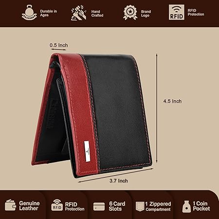 URBAN FOREST Seattle Black/Red Leather Wallet for Men - Main product image